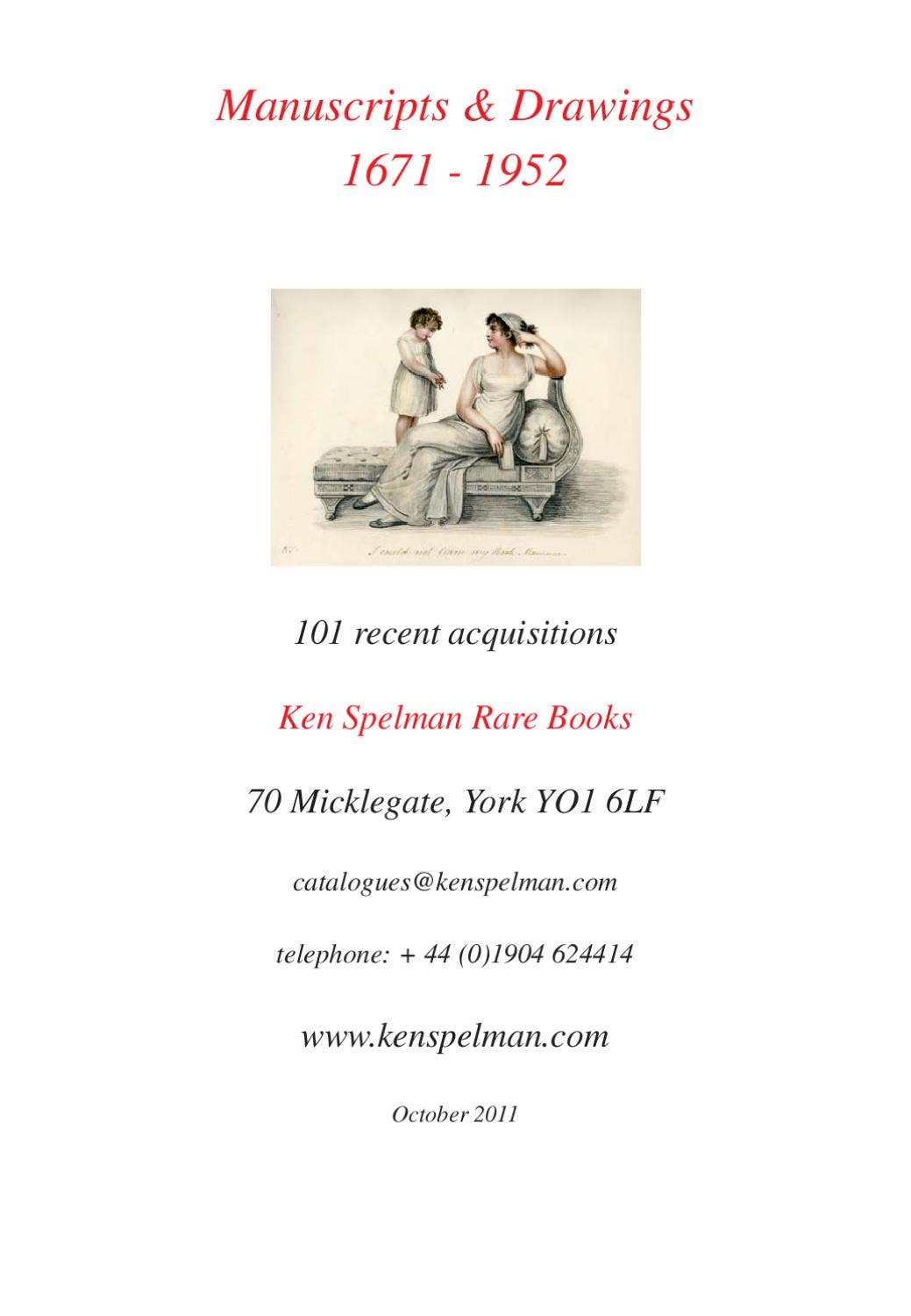 Sept 2011 - Manuscripts & Drawings by Ken Spelman Books Ltd ~ [Tony ...