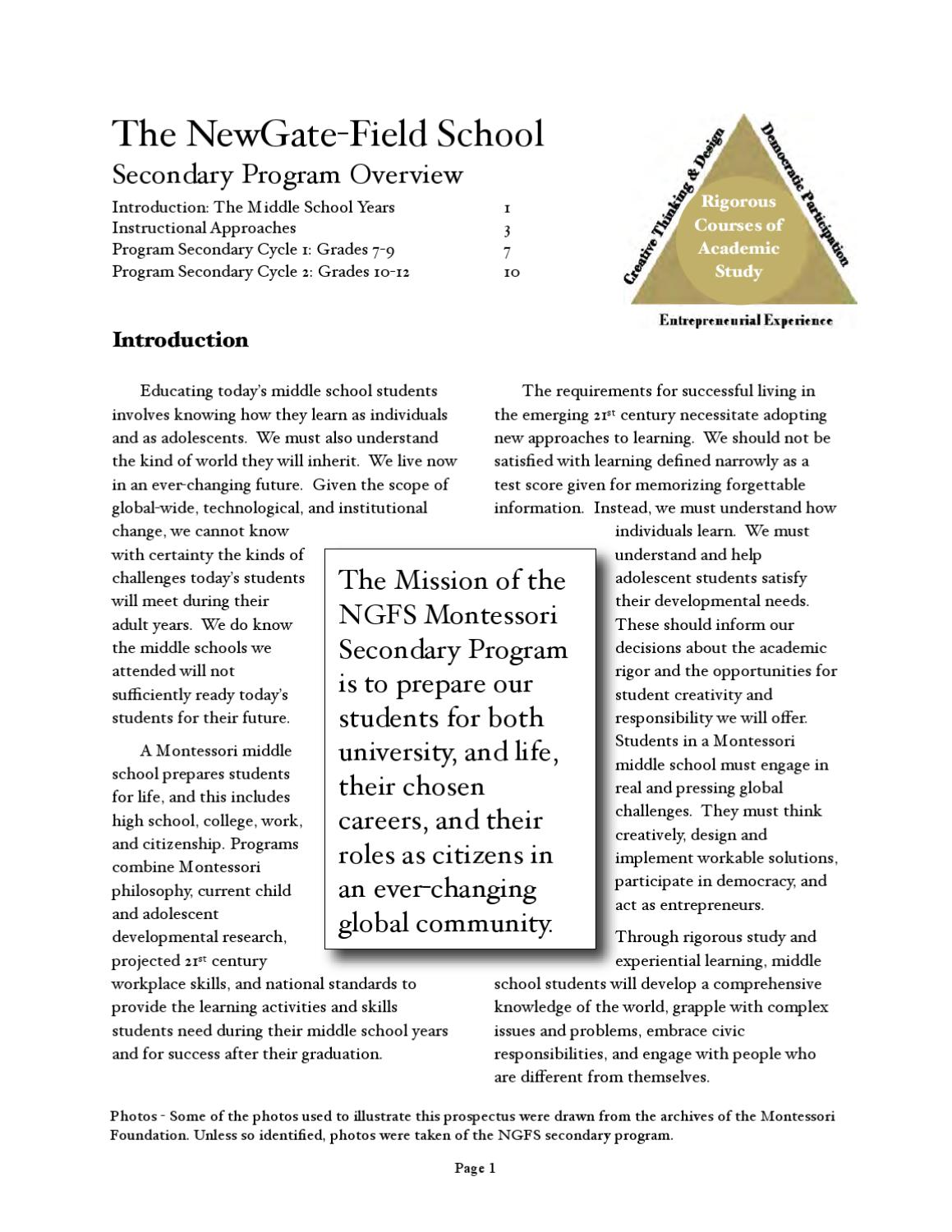 NewGate Upper School Overviw by The Montessori Foundation - Issuu