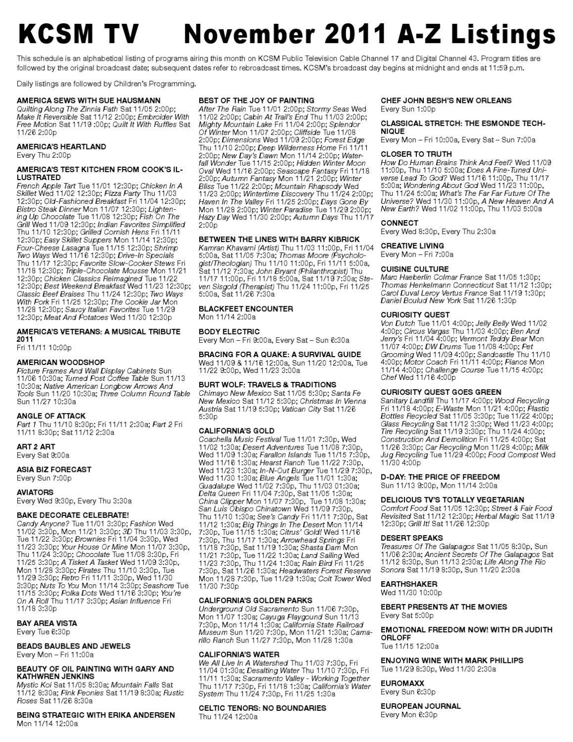 November 2011 A-Z TV Listings by KCSM-FM Jazz 91 - Issuu