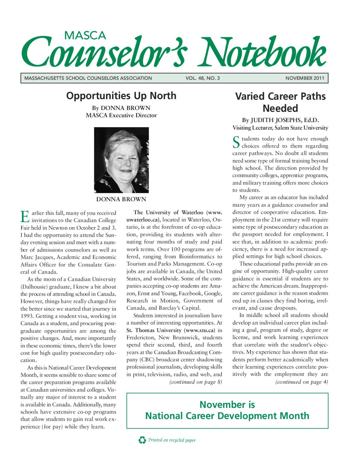 Counselor's Notebook, November 2011 by Massachusetts School Counselors ...