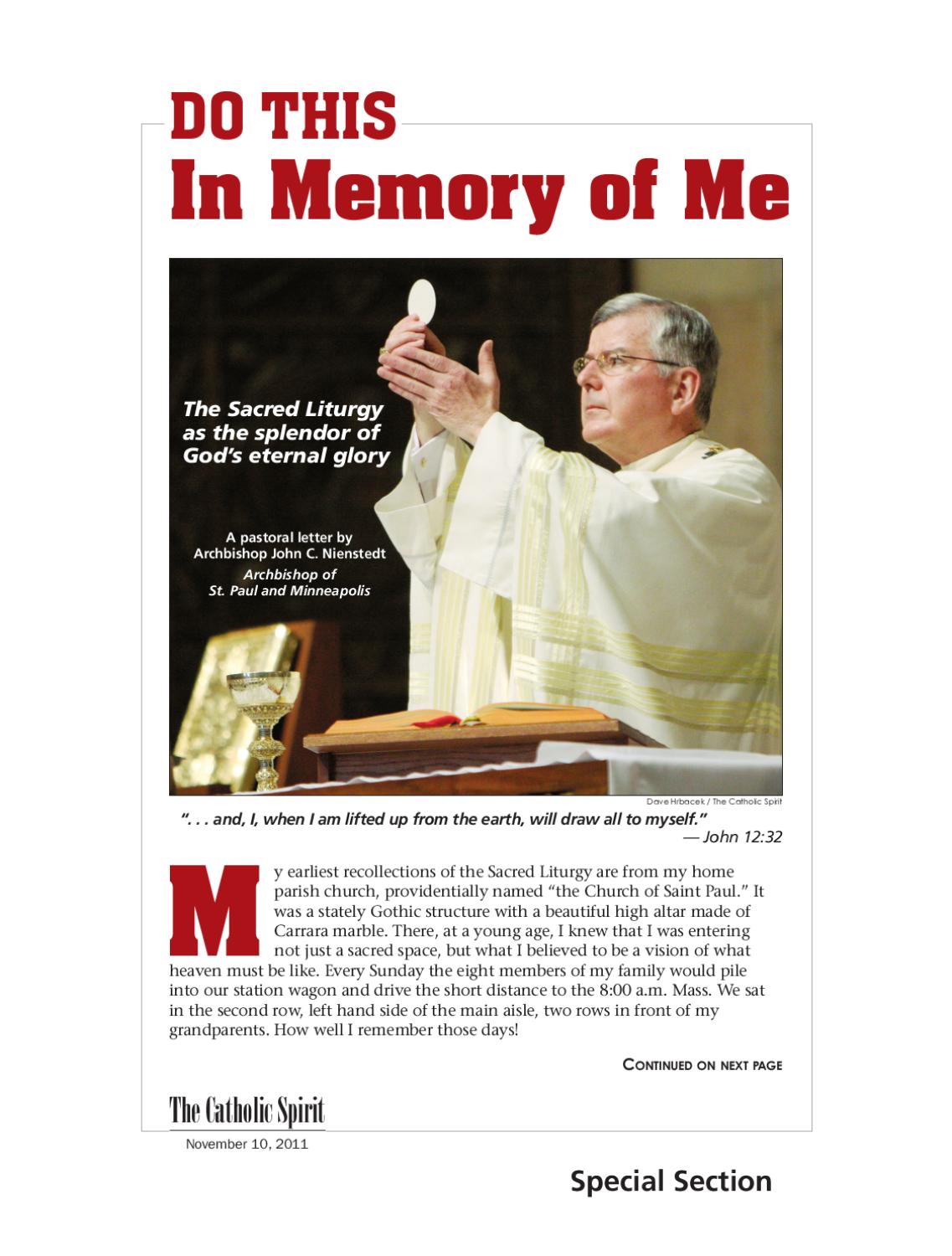 Do This In Memory of Me - Pastoral Letter by The Catholic Spirit ...