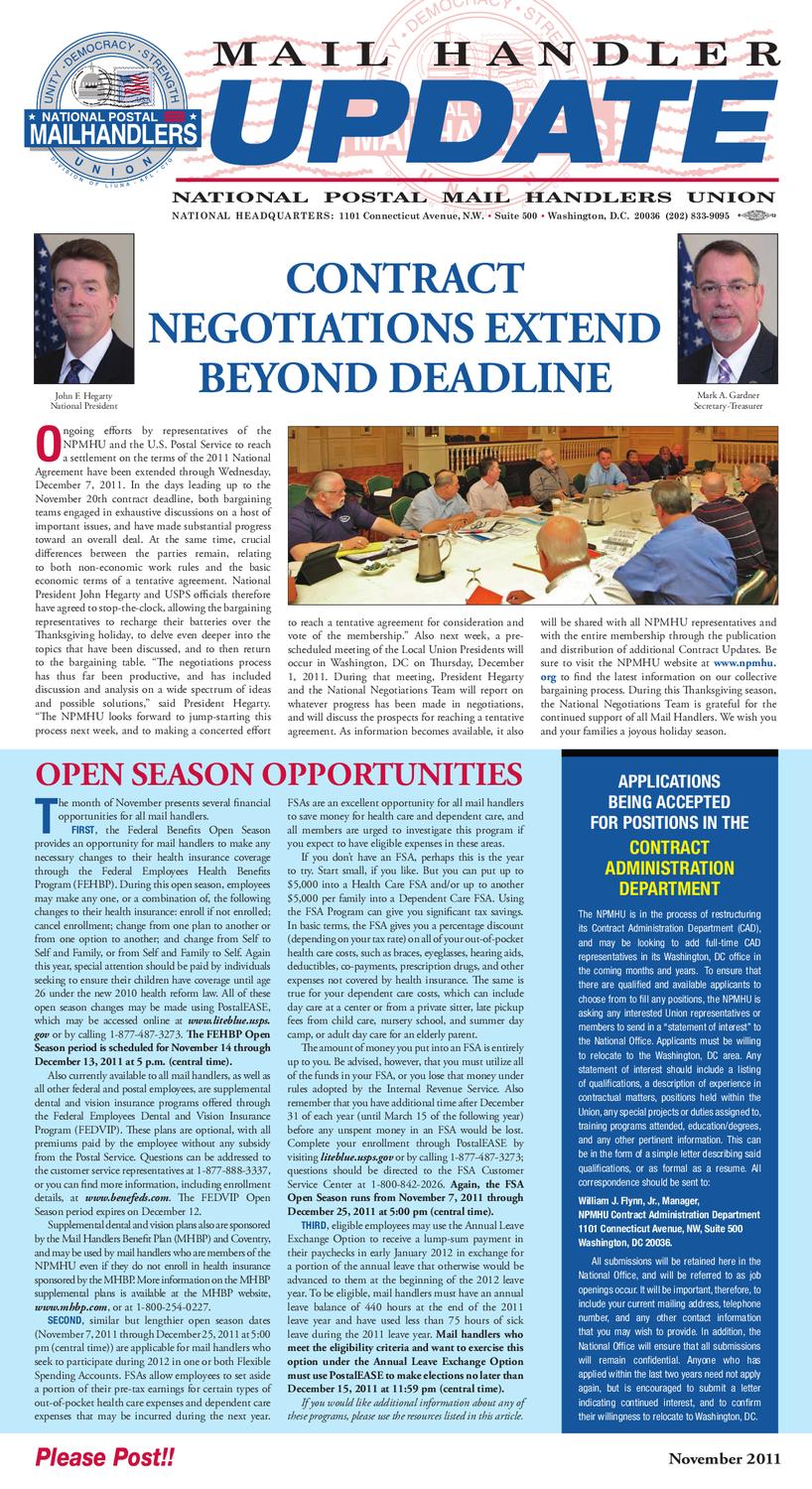 Mail Handler UPDATE November 2011 by National Postal Mail Handlers ...