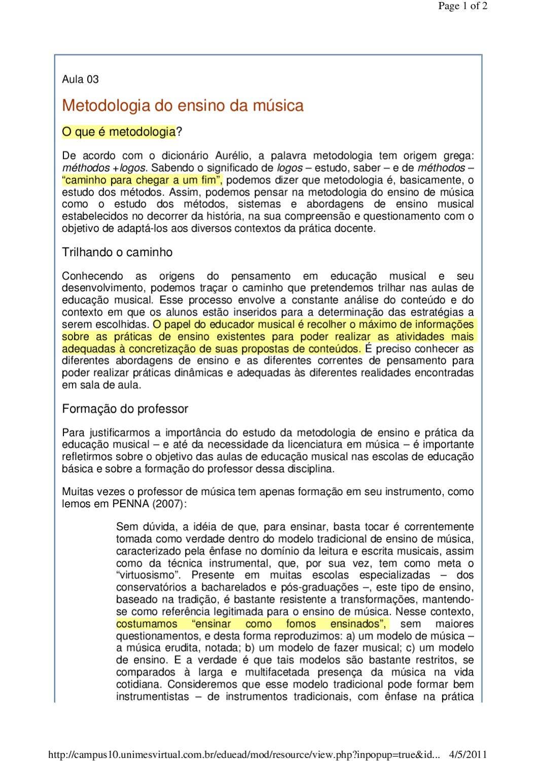 Metodologia de Ensino em Musica by Ubaldo Rizzaldo - Issuu