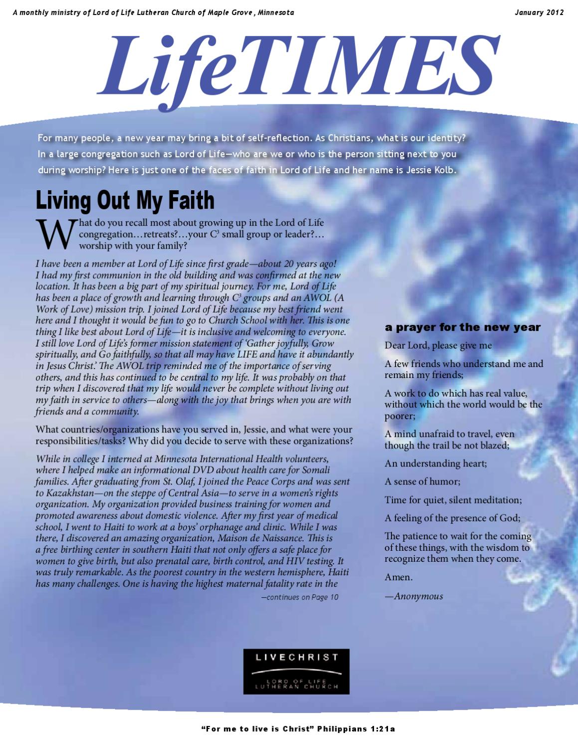 Lord of Life LifeTIMES magazine January 2012 by Lord of Life Lutheran ...