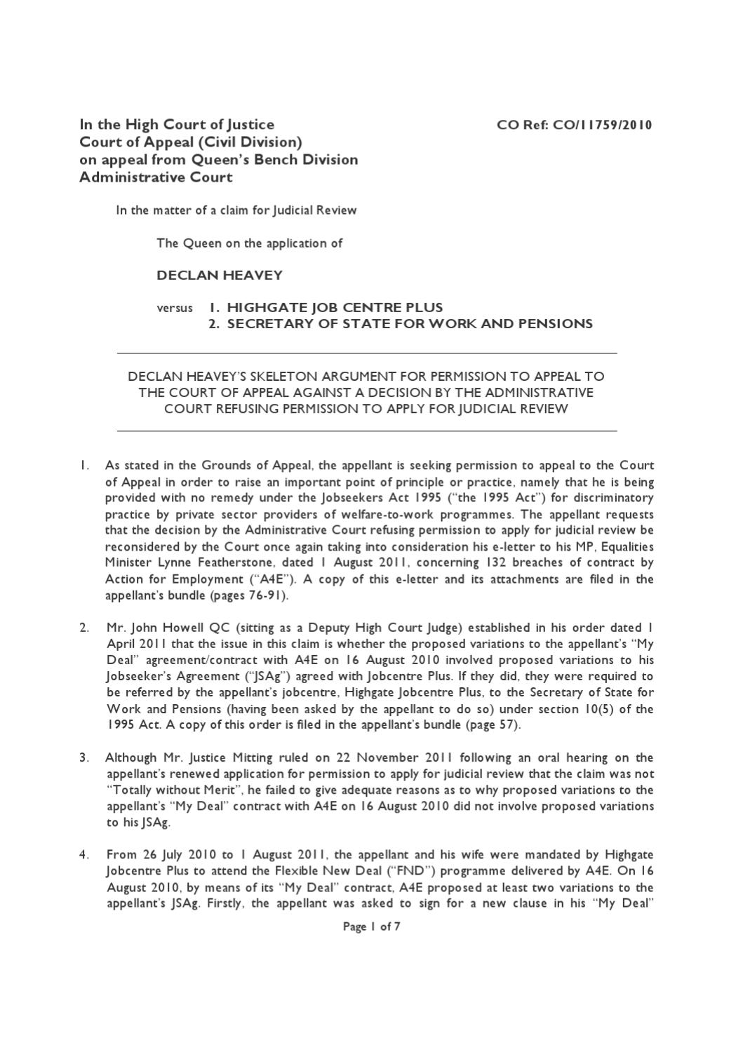 Declan Heavey’s skeleton argument by Lola Heavey - Issuu