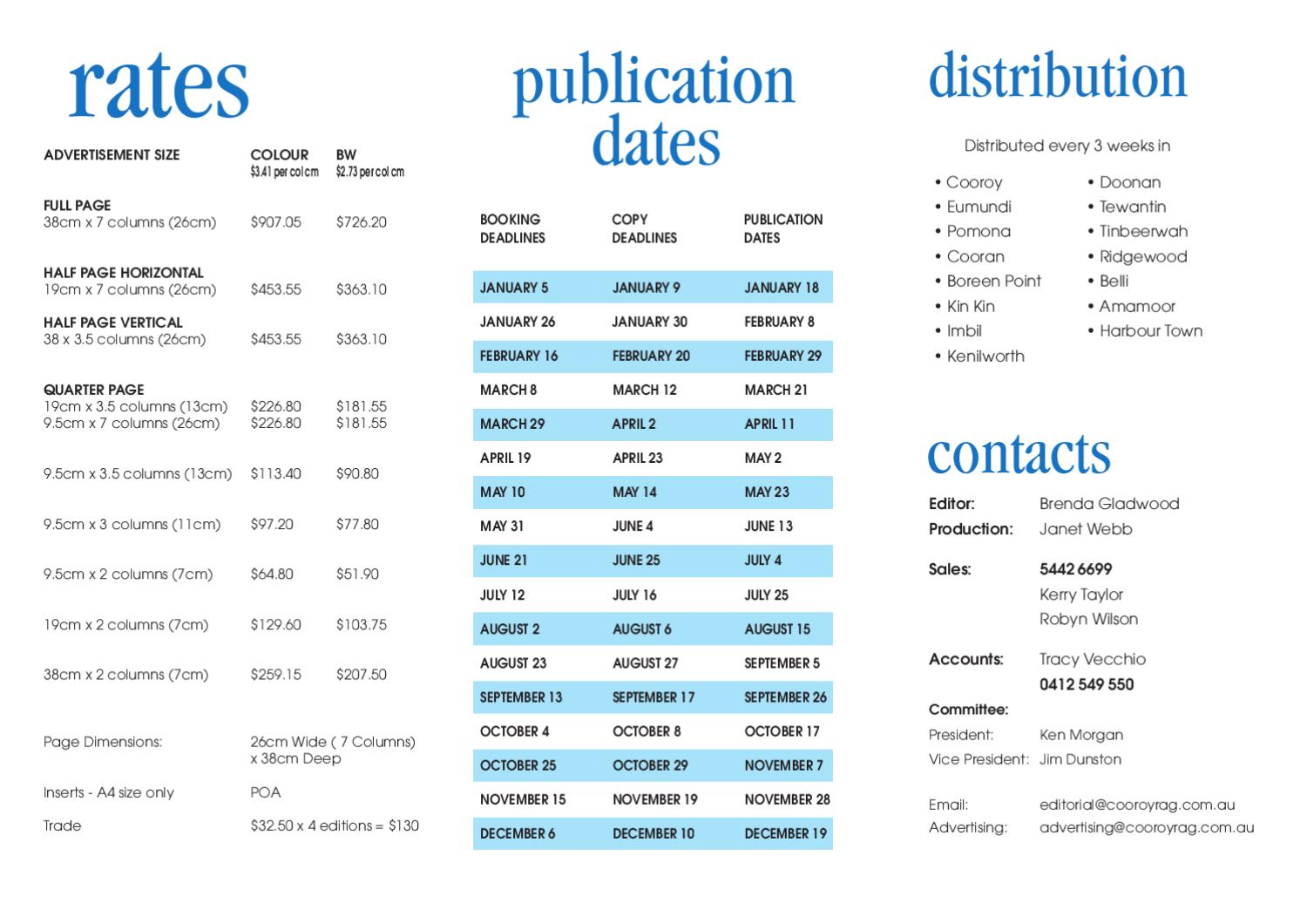 Cooroy Rag Rates and publication dates 2012 by Cooroy Rag - Issuu