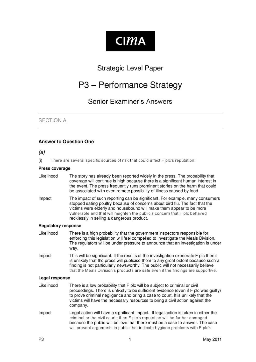P3 – Performance Strategy Senior Examiner‟s Answers May 2011 by ...