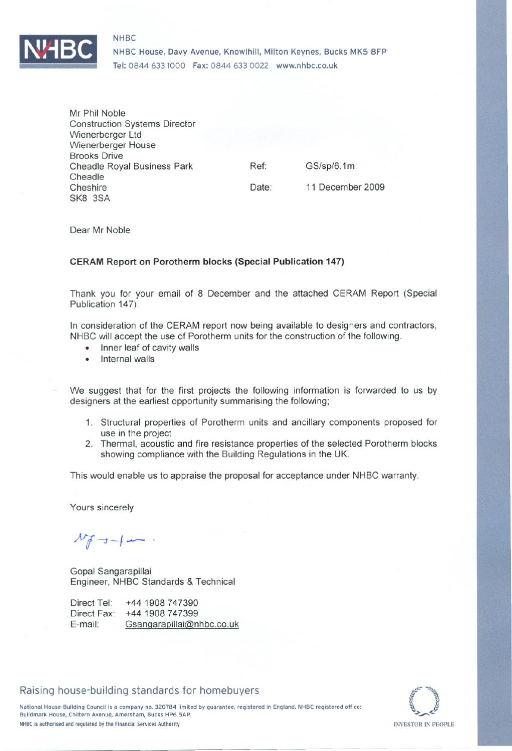 Porotherm NHBC LABC Certificate By Wienerberger AG Issuu