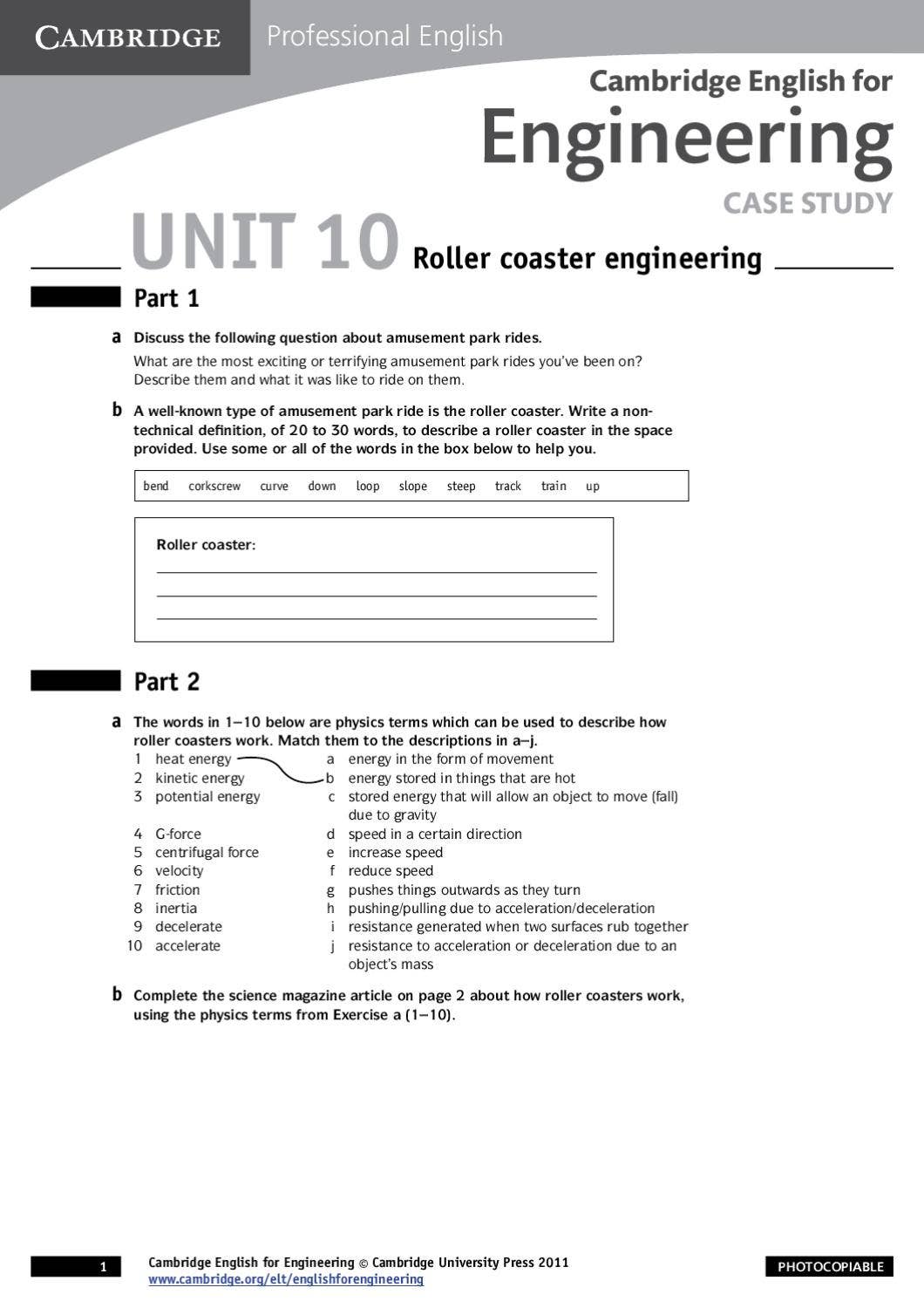 Cambridge English for Engineering - Worksheet - Roller Coaster ...