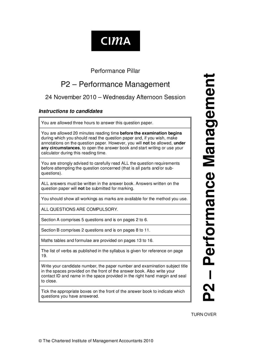 P2 – performance management - November 2010 by Chartered Institute of ...