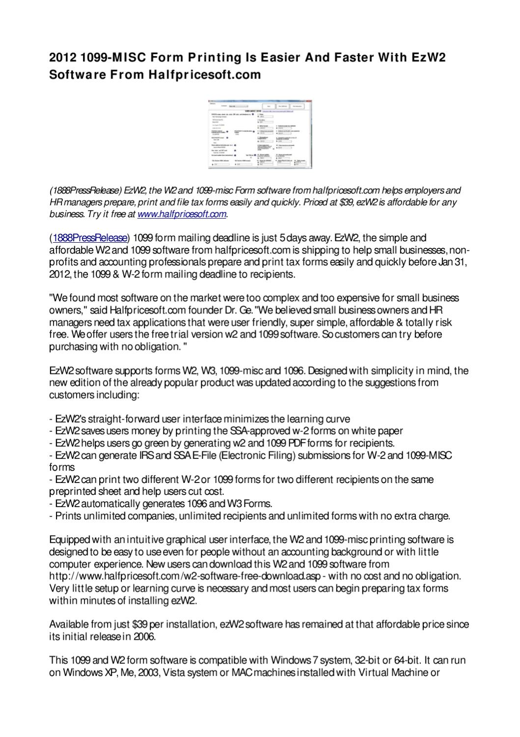 2012 1099-MISC Form Printing Is Easier And Faster With EzW2 Software ...