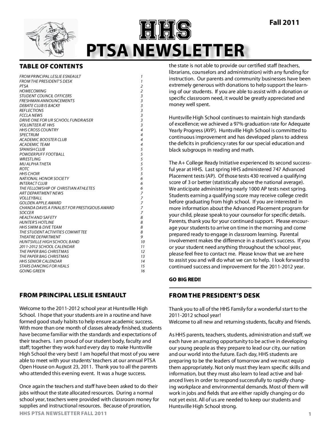 HHS PTSA - Fall Newsletter 2011 by Cedar Hills Media & Marketing - Issuu