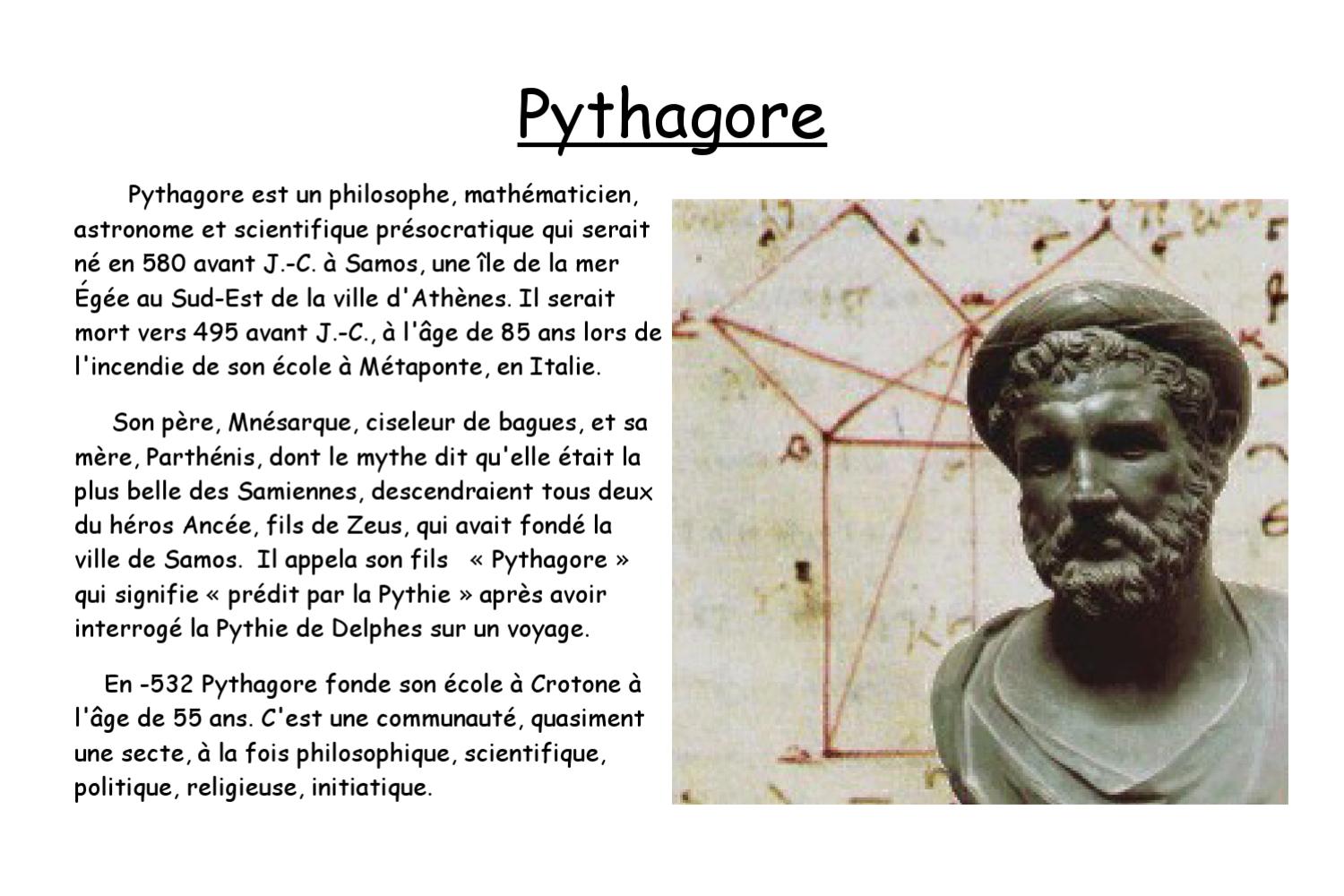 PDF Télécharger BIOGRAPHIE DE PYTHAGORE Gratuit PDF | PDFprof.com
