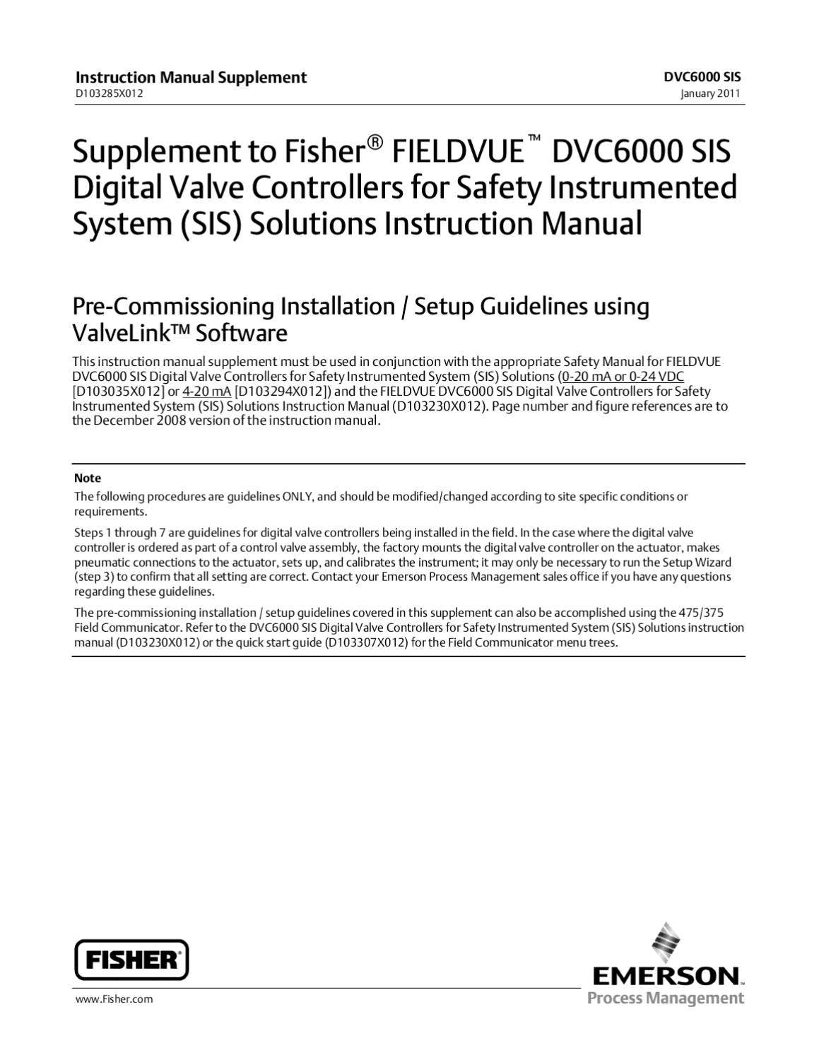 DVC6000 Instrctn Manual Supplement ValveLink Pre-Com Install-Setup Jan ...