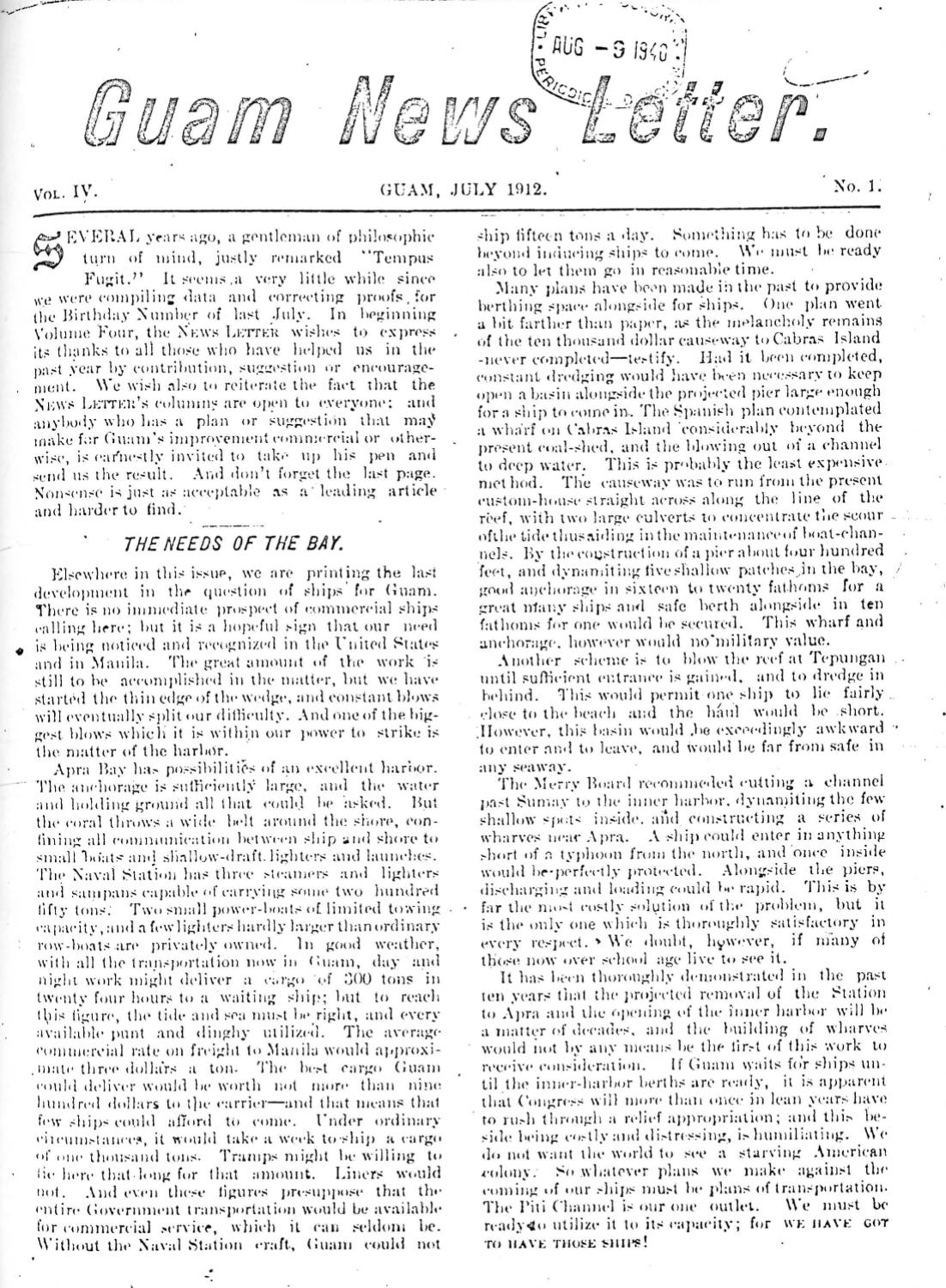 1912 Jul. Guam News Letter Vol. IV No. 1 by MARC - Issuu