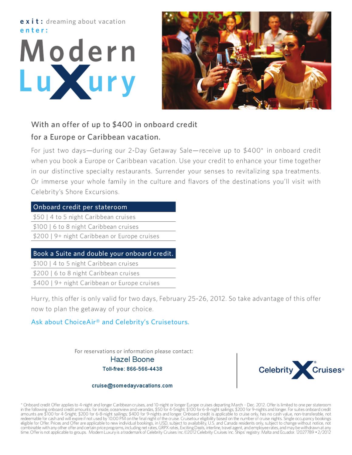 Celebrity 2 Day Getaway Sale by Hazel Boone - Issuu