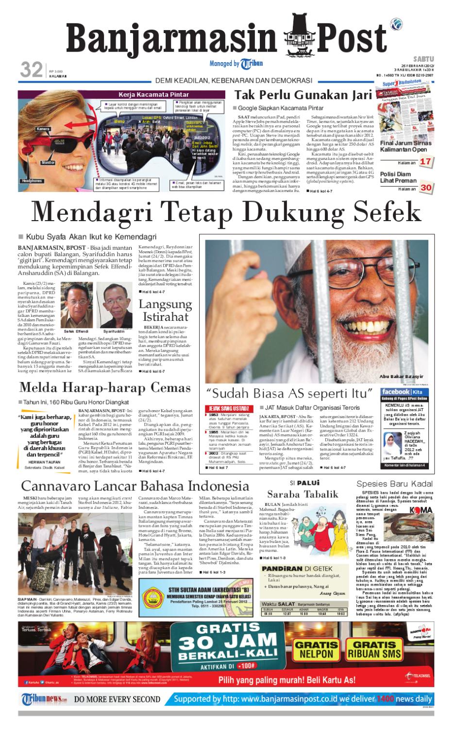 Banjarmasin Post edisi Sabtu, 25 Februari 2012 by Banjarmasin Post - Issuu