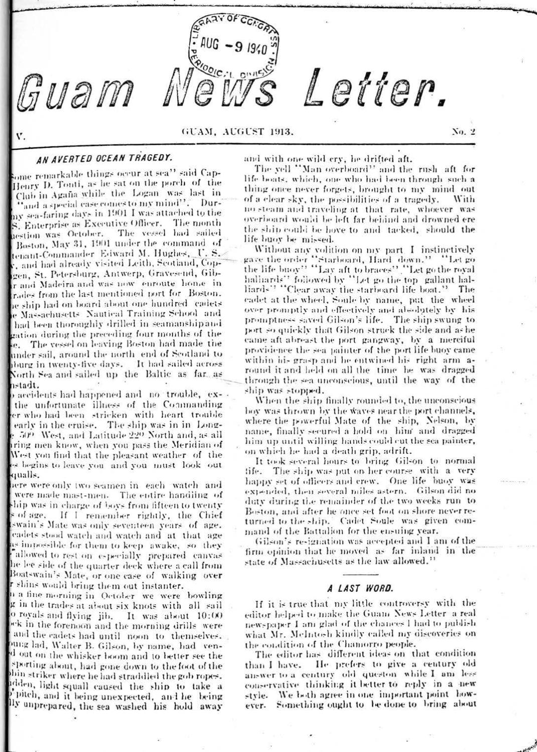 1913 Aug. Guam News Letter Vol. 5 No. 2 by MARC - Issuu