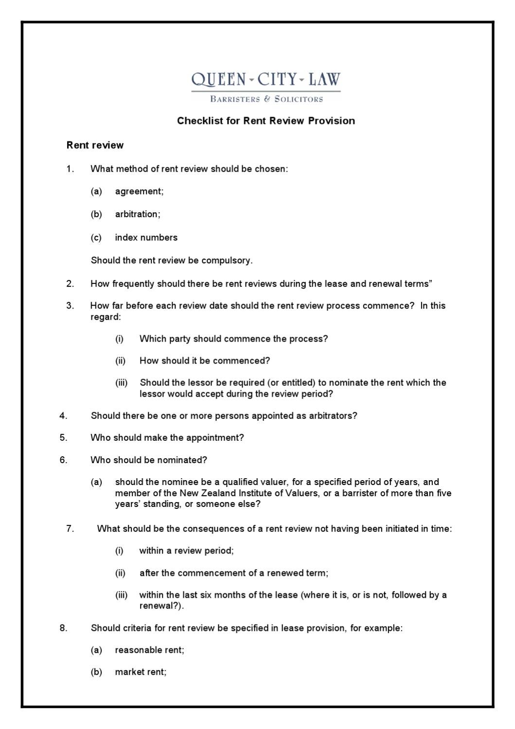 Checklist for Rent Review Provision - 177796_1 by Queen City Law - Issuu