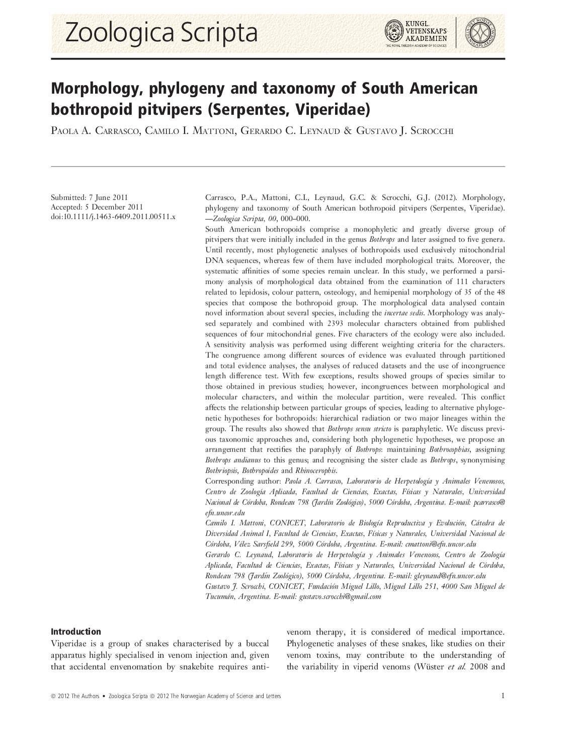 Morphology, phylogeny and taxonomy of South Americanbothropoid ...