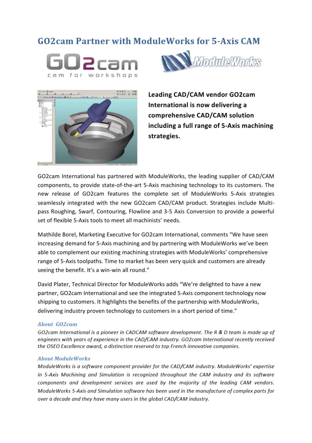 GO2cam Partner with ModuleWorks for 5-Axis CAM by ModuleWorks - Issuu