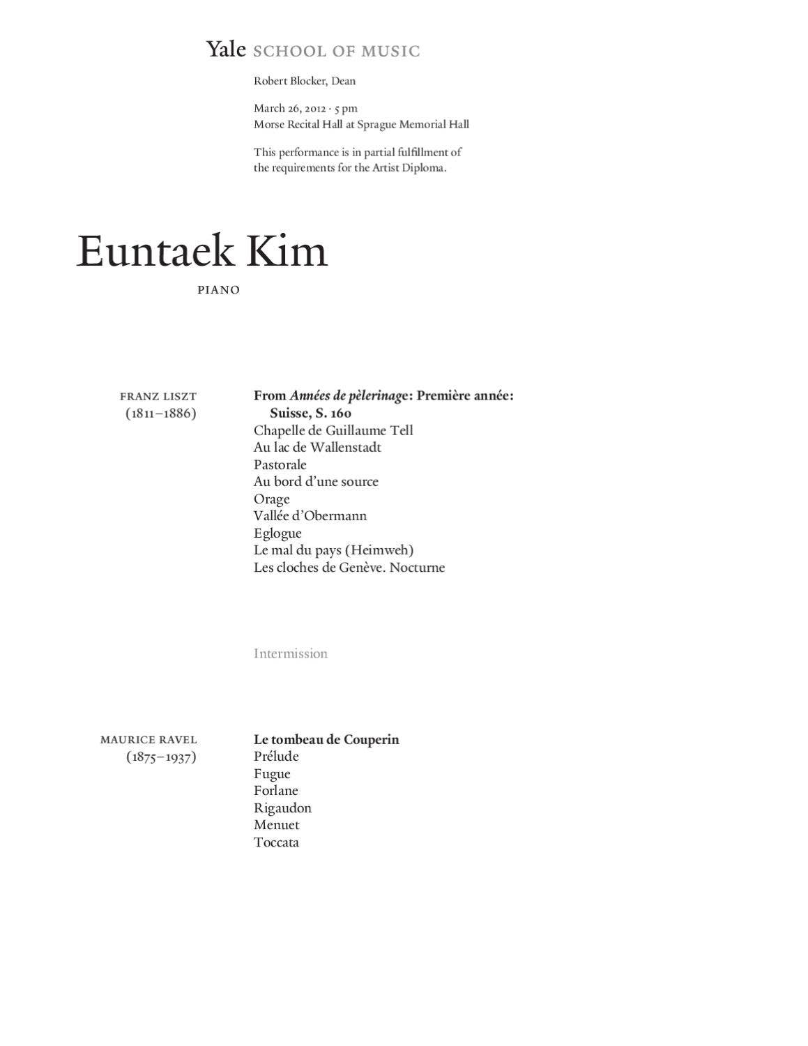 Euntaek Kim, piano by Yale School of Music - Issuu
