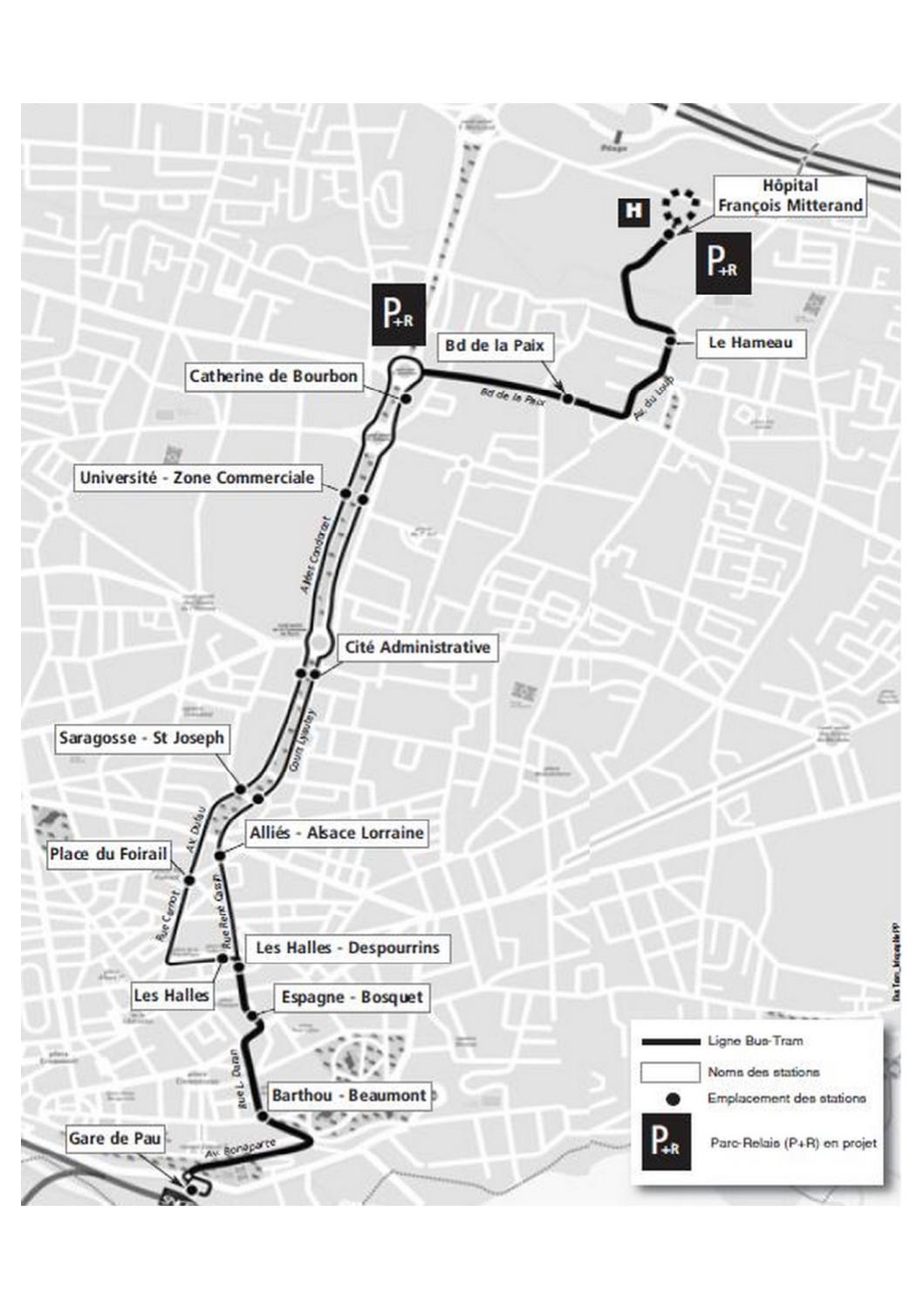 Plan de la 1ere ligne de bus-tram de Pau by La République des Pyrénées ...