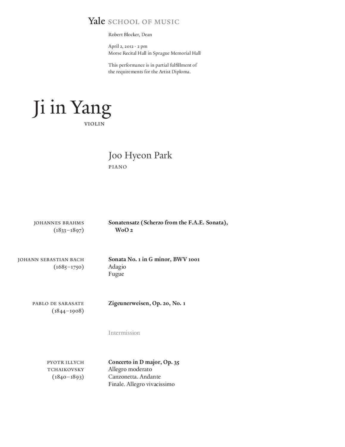 Ji In Yang, violin by Yale School of Music - Issuu