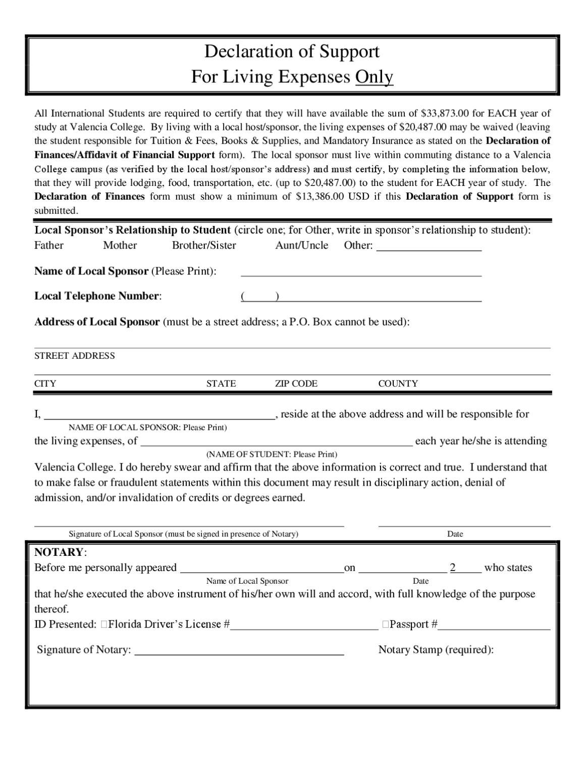 /DeclarationofSupport-LivingExpenses2011- by Valencia College - Issuu