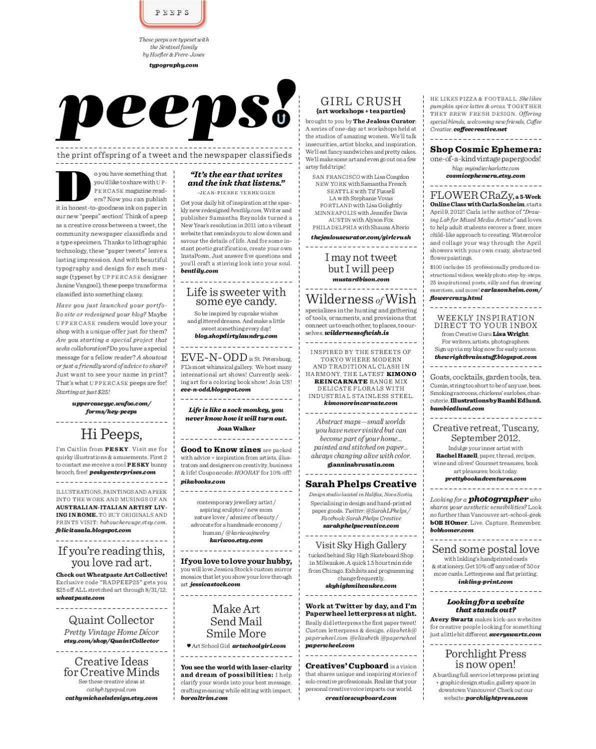 UPPERCASE peeps (issue #13) by Janine Vangool - Issuu