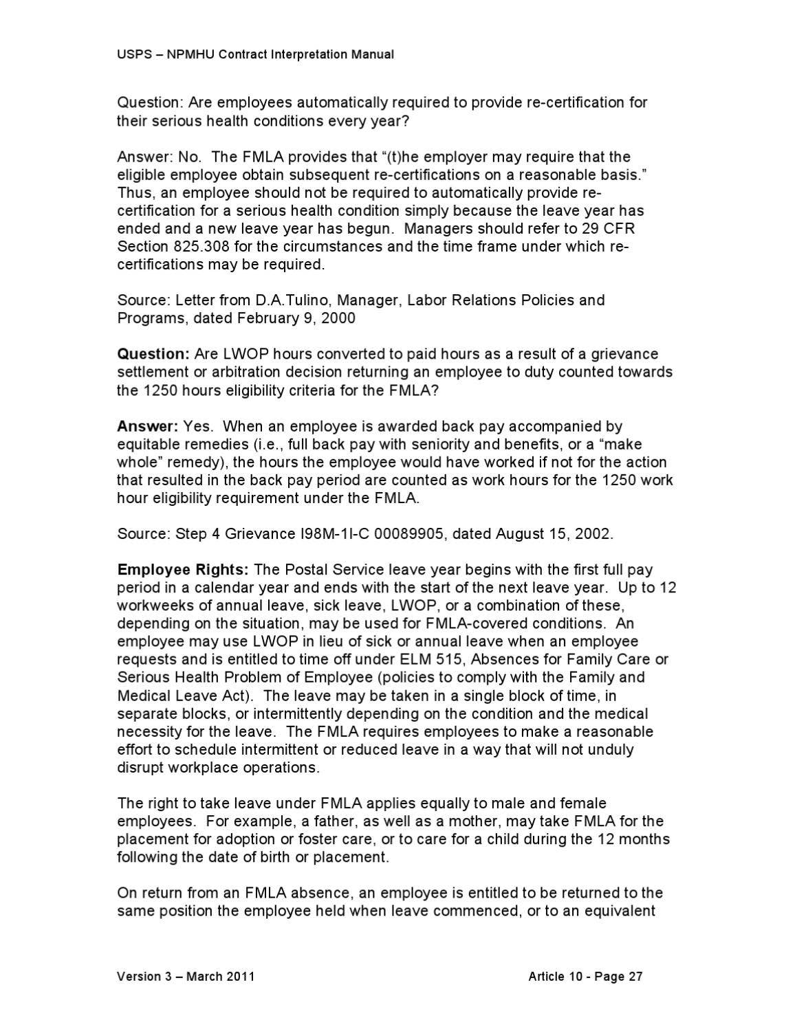 CONTRACT INTERPRETATION MANUAL (CIM) Version 3 by National Postal Mail ...