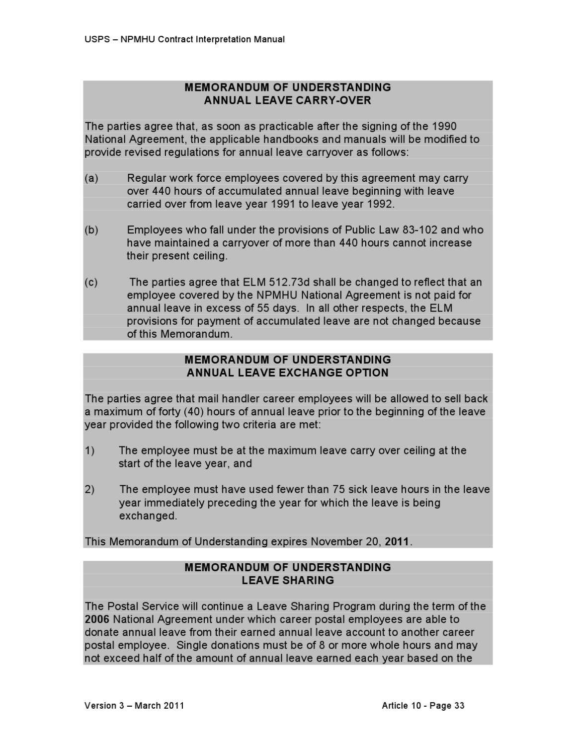 CONTRACT INTERPRETATION MANUAL (CIM) Version 3 by National Postal Mail ...