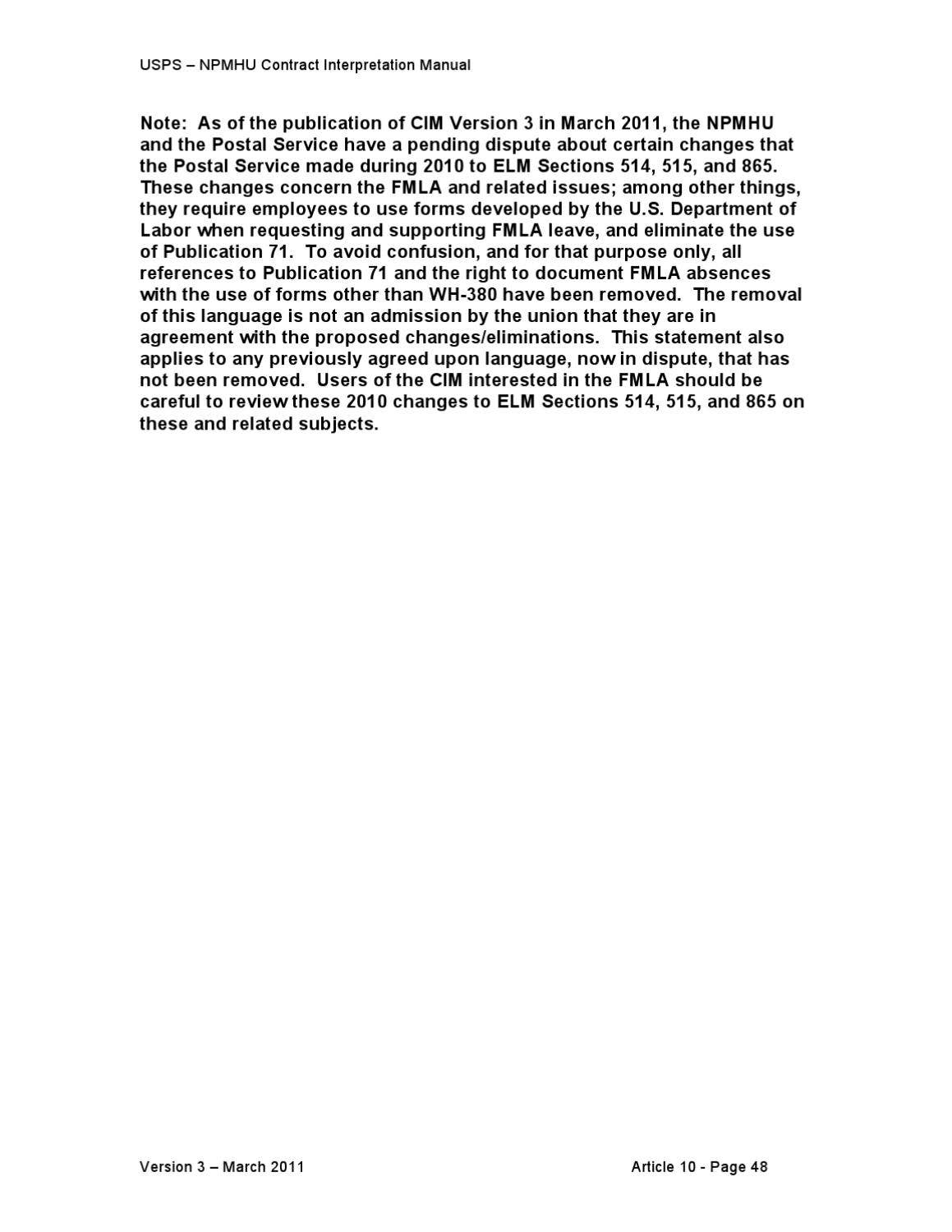CONTRACT INTERPRETATION MANUAL (CIM) Version 3 by National Postal Mail ...