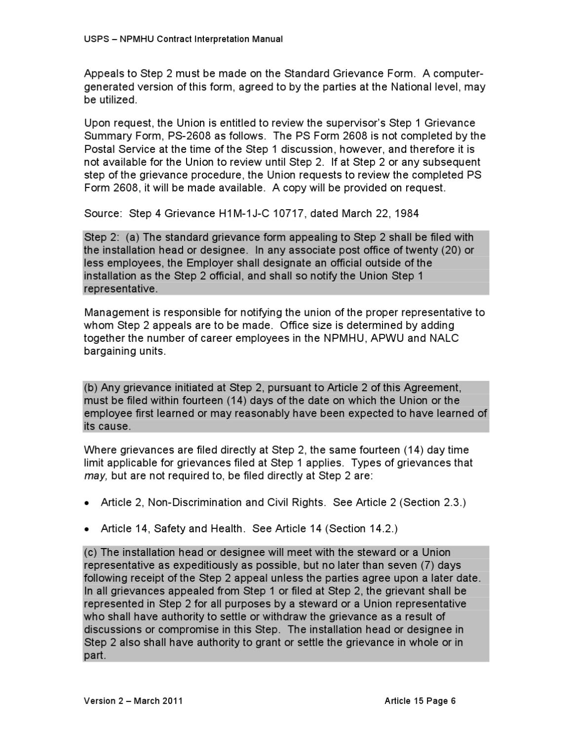 CONTRACT INTERPRETATION MANUAL (CIM) Version 3 by National Postal Mail ...