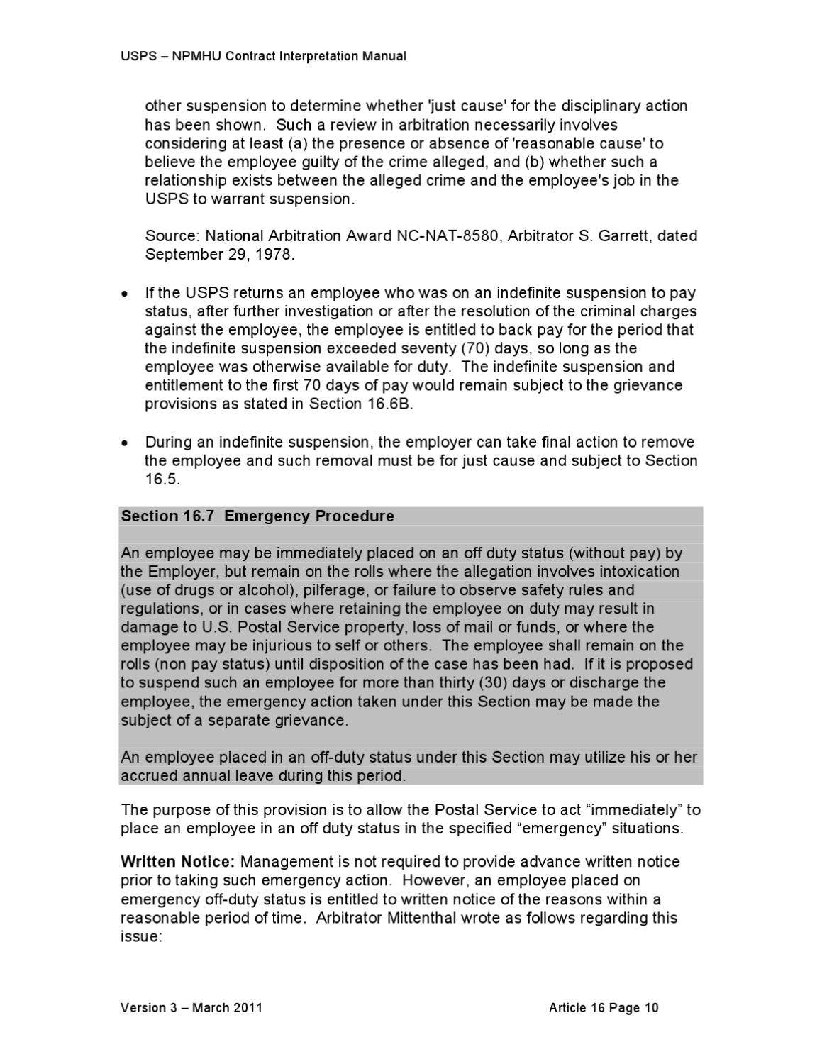 CONTRACT INTERPRETATION MANUAL (CIM) Version 3 by National Postal Mail ...