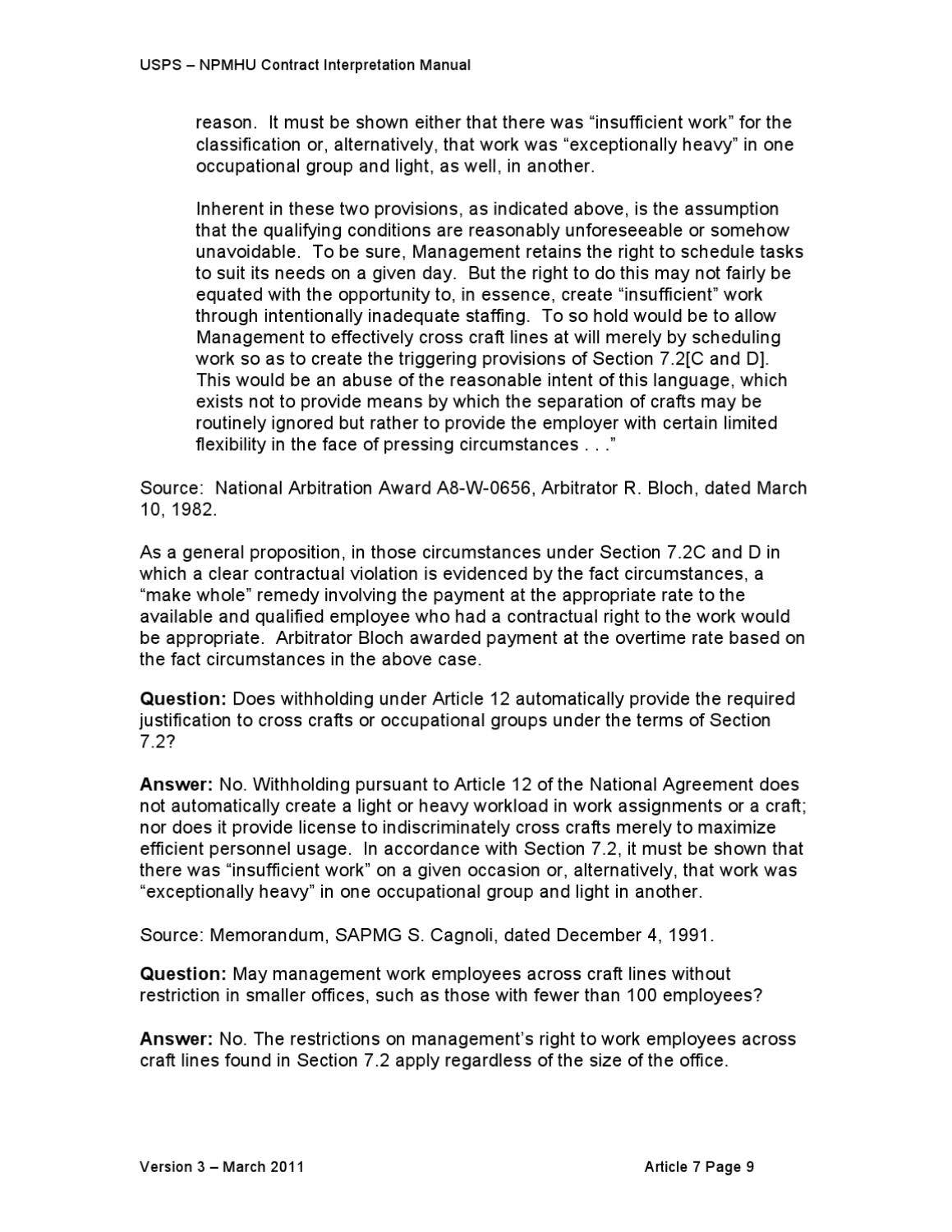 CONTRACT INTERPRETATION MANUAL (CIM) Version 3 by National Postal Mail ...