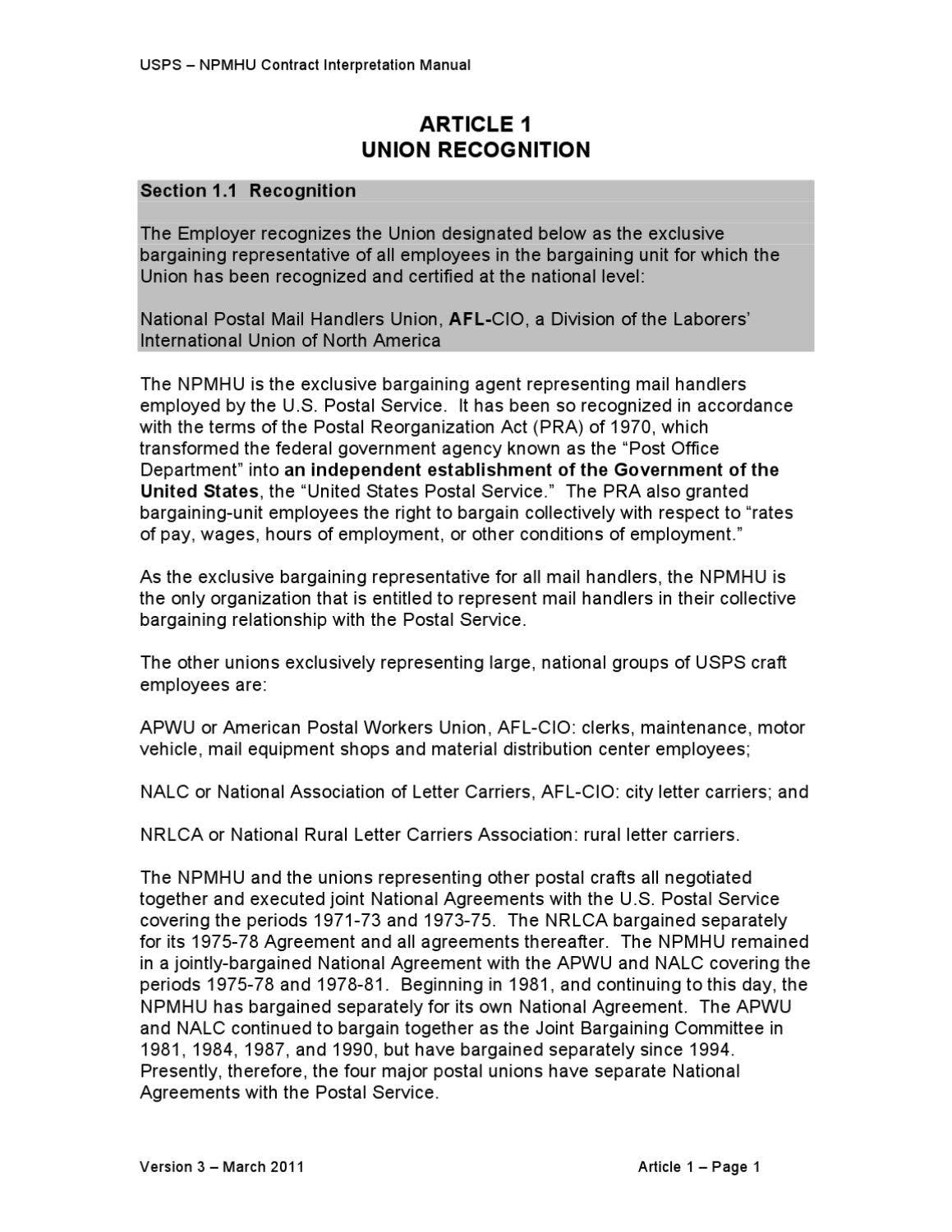 CONTRACT INTERPRETATION MANUAL (CIM) Version 3 by National Postal Mail ...