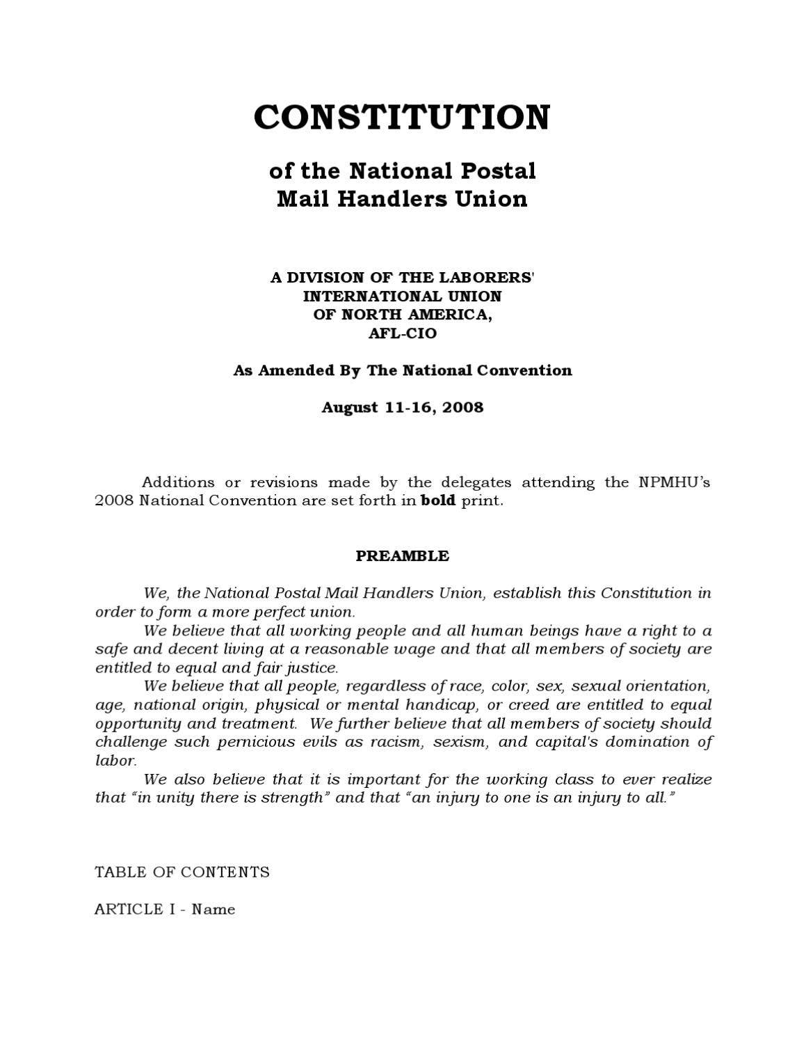 NPMHU National Constitution by National Postal Mail Handlers Union - Issuu