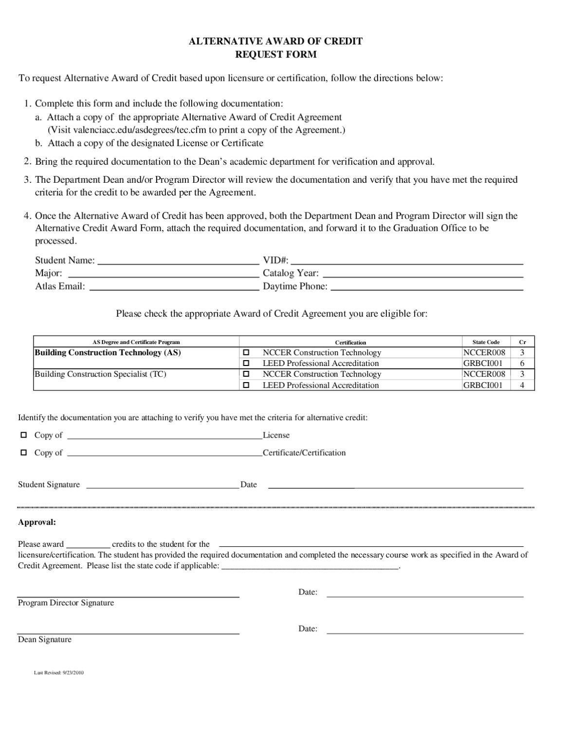 /AwardofCreditRequestForm-BuildingConstruction by Valencia College - Issuu