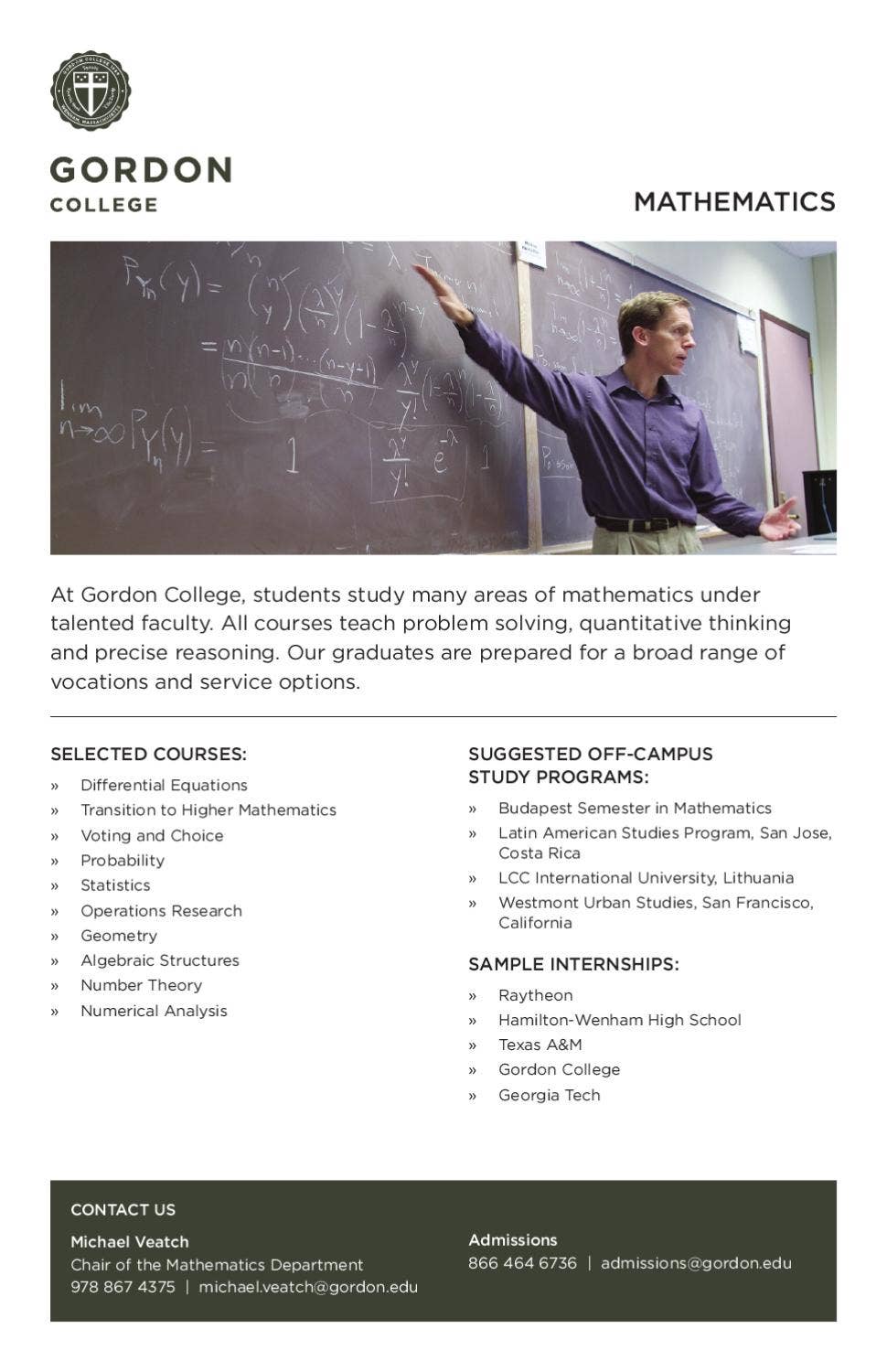 Mathematics Information Card by Gordon College - Issuu