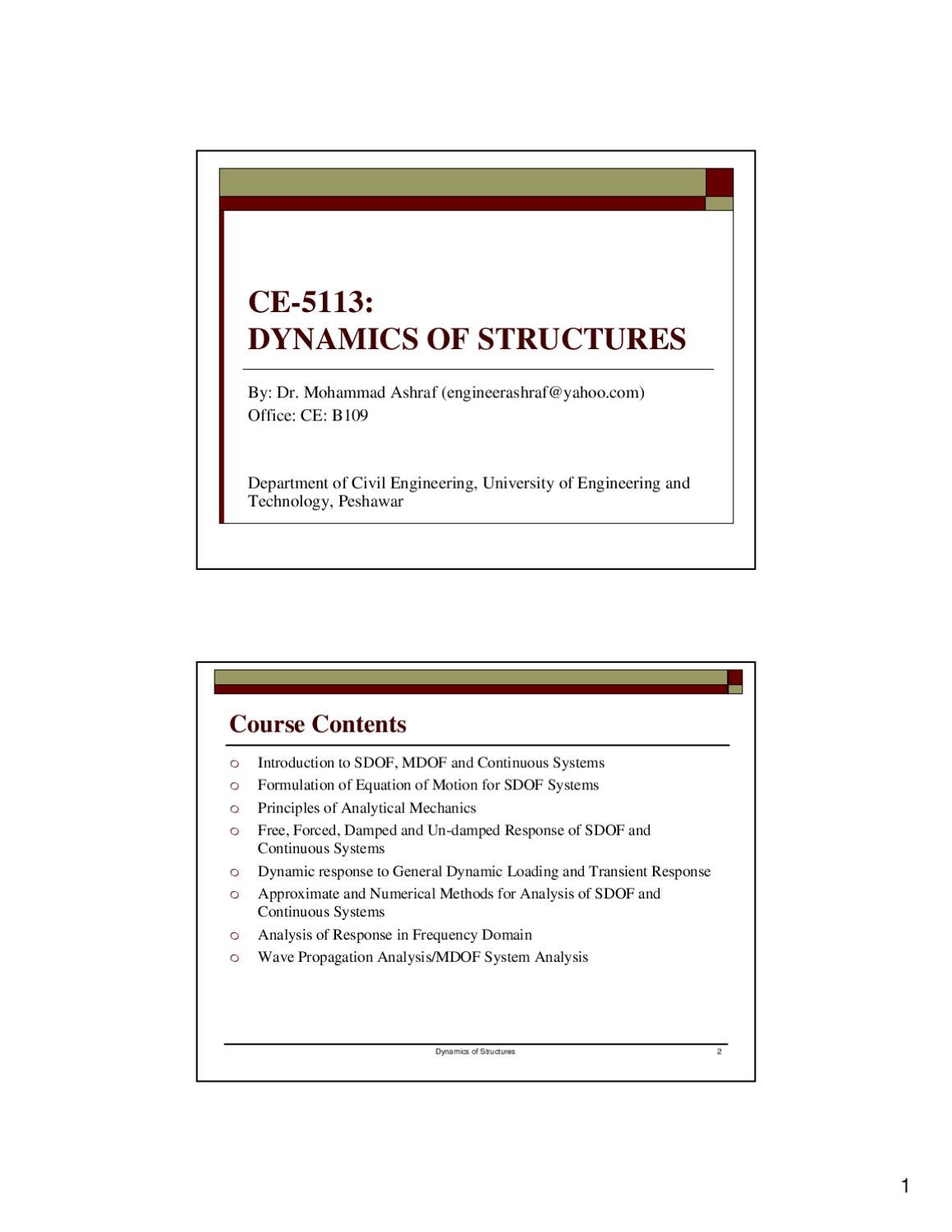 Lecture1introduction To Sdof Mdof And Continuous Systems By Muhammad Naeem Issuu 