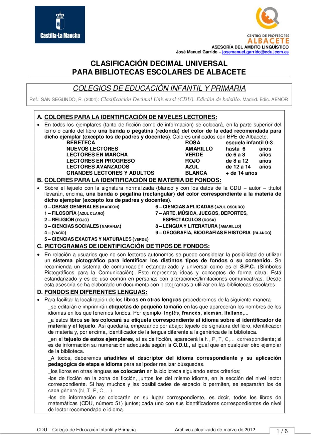 CDU para BE en infantil y primaria by José Manuel Garrido Argandoña - Issuu