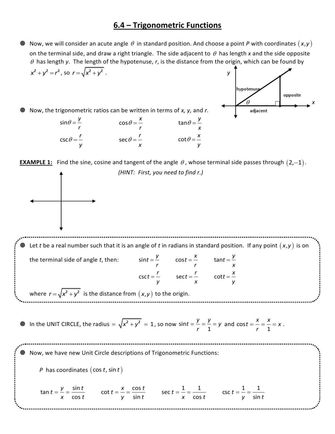 /6.4__Trigonometric_Functions by Houston Christian High School - Issuu
