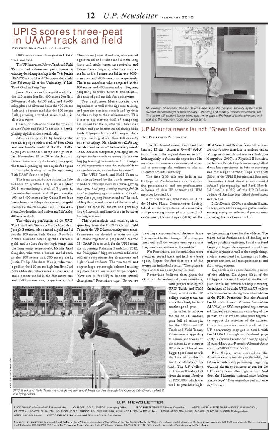 UP Newsletter February 2012 by University of the Philippines - Issuu