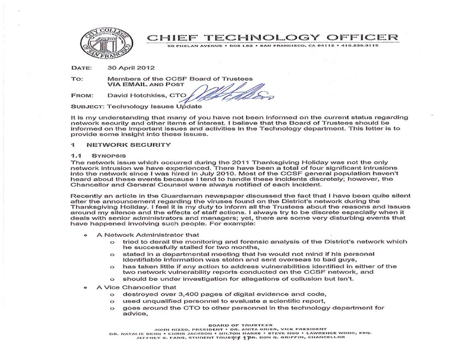 Board of Trustees Packet Cover Letter by The Guardsman - Issuu