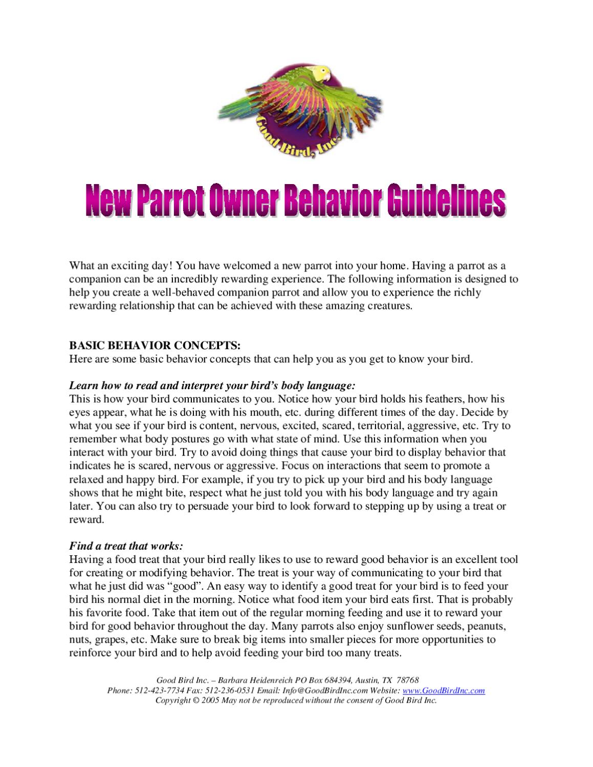 New Parrot Owner Behaviour Guidelines by World Parrot Trust - Issuu