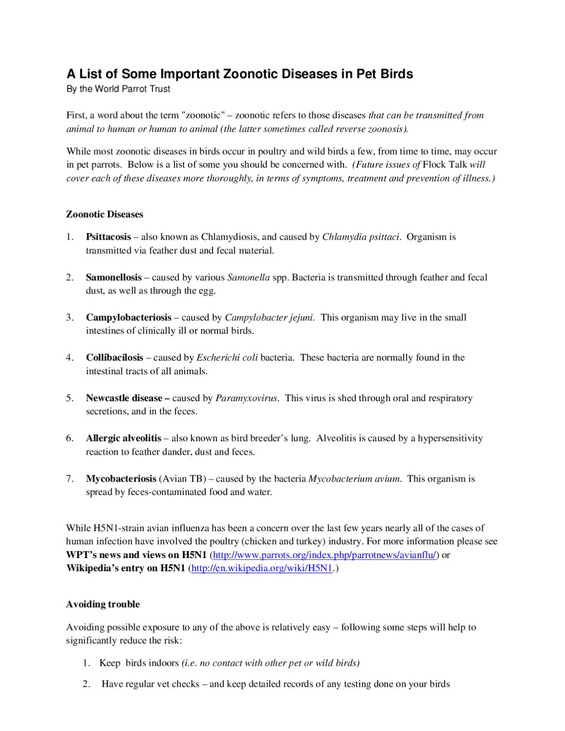 Zoonotic Diseases in Pet Birds by World Parrot Trust - Issuu