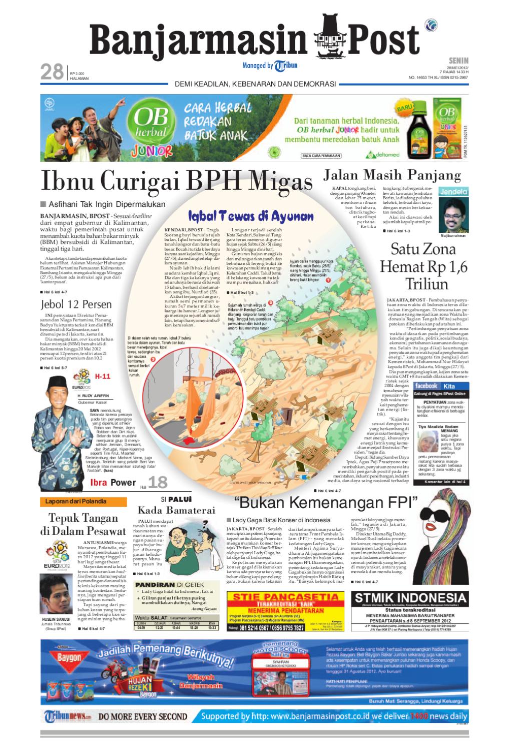 Banjarmasin Post edisi cetak Senin 28 Mei 2012 by Banjarmasin Post - Issuu