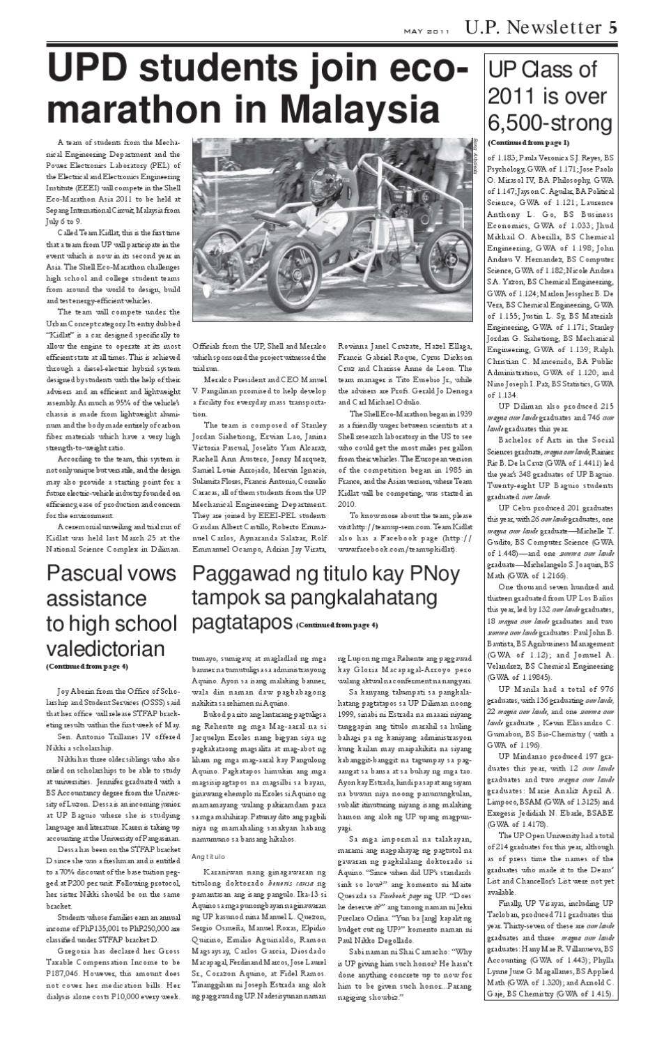 UP Newsletter May 2011 by University of the Philippines - Issuu