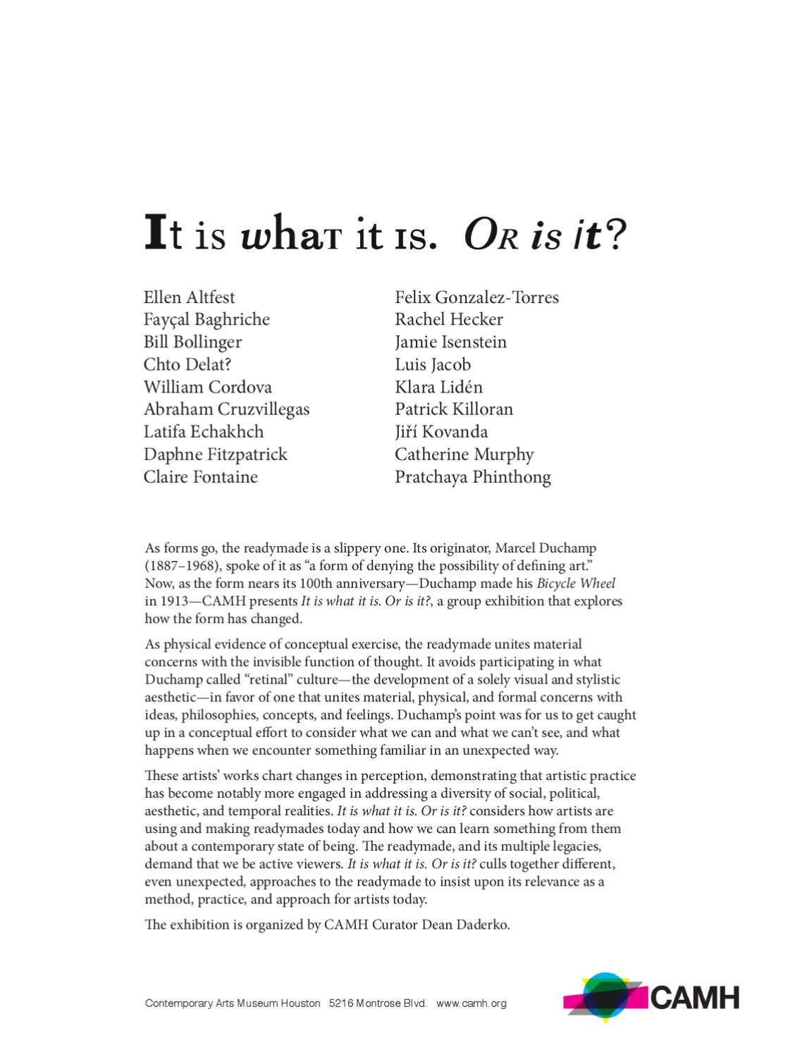 Exhibition Handout: It is what is it. Or is it? by Contemporary Arts ...